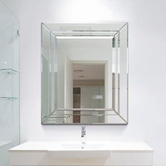 MirrorOutlet Miroir Mural v&eacute;nitien Double biseaut&eacute; argent&eacute; 68 x 58 cm