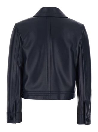 Gucci Womens Leather Jacket Classic Collar Blue Lamb Blazers