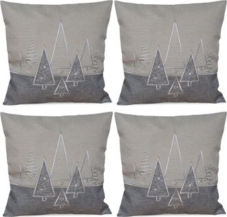 Matches 21 Kissenbezug 40x40 cm Weihnachten grau mit Tannenbaum Stick - 4er Set Kissenhüllen als Weihnachtsdeko