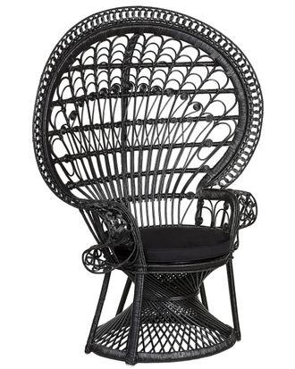 Beliani Outdoor/Indoor Pfauensessel aus Rattan schwarz mit Sitzkissen Boho Emmanuelle