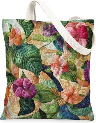 Generic Spring Lmpatiens Sac fourre-tout en toile pour faire du shopping 33 x 38,1 cm, sac r&eacute;utilisable &agrave; motif floral pour femme, peinture esth&eacute;tique, d&eacute;cora