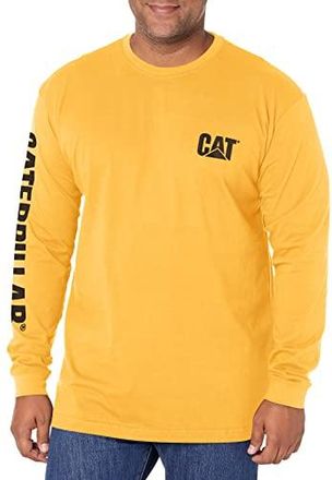 CAT Caterpillar Trademark Banner Long Sleeve Tee Shirts with Center Back Neck Wire Management Loop and Cat Logo, Jaune, Taille S Homme