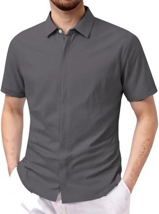 Generic Chemises d&eacute;t&eacute; pour homme - Haut boutonn&eacute; &agrave; manches courtes - Col &agrave; revers d&eacute;contract&eacute; - Grande taille - Doux &agrave; porter - Respirant - Costume de sport p