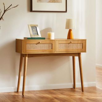 M&S Collection Console 2 tiroirs 100x35x80 cm avec cannage naturel - LOUNEA