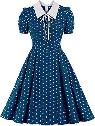 Generic Robe Vintage Femme Année 40, Chic Et Élégant Chemise 1950s Plissé Swing Cérémonie Jupe Plissée Avec Noeud A-Line Rose Cocktail Danse Retour Au Genou