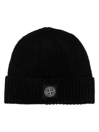 Stone Island Beanie mit Logo-Patch - Schwarz