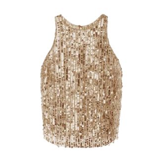 Elisabetta Franchi Femme, Tops, Jaune, Taille: 38 FR Top Court Brodé à Franges