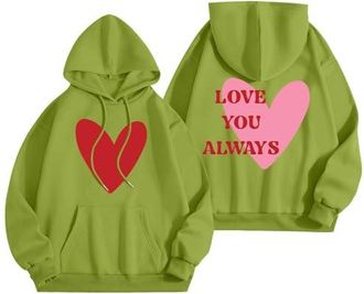 Generic Sweat &agrave; capuche &agrave; manches longues pour la Saint-Valentin 2026 pour femme (3), Vert, XXL