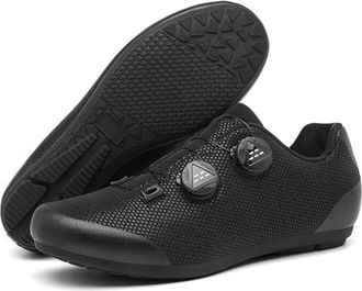 Generic Chaussures Performance Homme et Femme Respirantes Double BOA Semelle Rigide Options Flat Road et MTB pour Entra&icirc;nement Indoor et Longues Sorties,Black