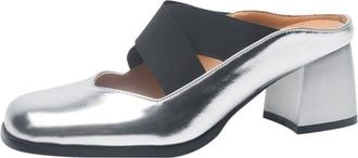 SJJH Chaussons élégants pour femme avec sangles élastiques croisées, bout fermé et talons épais, argenté, 33 EU