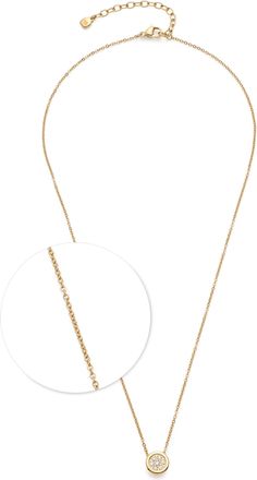 Leonardo Halskette Catherine - feine Anker-Kette aus goldfarbenem Edelstahl - runder Anhänger besetzt mit Zirkonia-Steinchen - 45-50 cm Länge - Schmuck Geschen