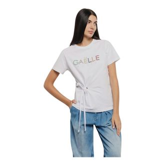 Ga&euml;lle Paris Wei&szlig;es Logo-Rhinestone-T-Shirt - - Tops - Damen - Wei&szlig; - L