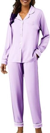 Generic Ensembles De Pyjama Femme Manches Longues Col en V Boutonn&eacute; Grande Taille Imprim&eacute; &agrave; Pois Coton Pyjama Pantalon Automne Et Hiver Respirant Doux V&ecirc;Temen