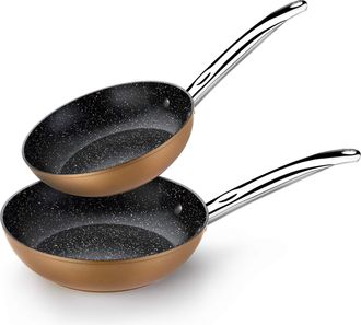 Monix Copper | Set mit 2 Bratpfannen 20-24 cm, Kupferoptik, antihaftbeschichtetes geschmiedetes Aluminium mit Titanpartikeln, für alle Herdarten, auch Induk