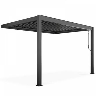 Oviala Oviala - Pergola bioclimatique adoss&eacute;e 3 x 4 m - Aluminium 100% - Lames orientables manuelles - Goutti&egrave;res pour &eacute;vacuation des eaux pluviales