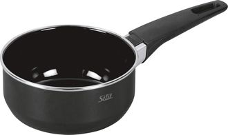 Silit Modesto Line Stielkasserolle 16cm ohne Deckel, kleiner Topf 1,3l, Milchtopf Induktion, Kochtopf klein, Silargan Funktionskeramik, schwarz