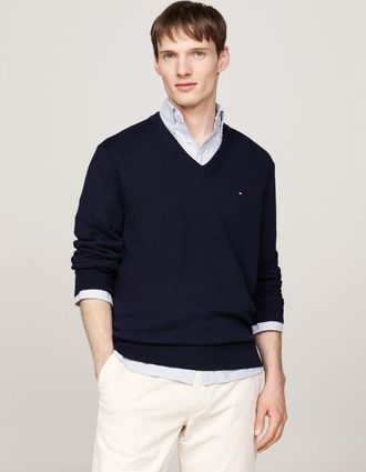 Tommy Hilfiger Leichter Pullover mit Kaschmir und V-Ausschnitt in