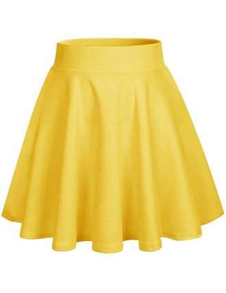 Dresstells Rock Damen Kurz Skater Rock A-Linie Hohe Taille Gelb Minirock Silvesteroutfit Anime Faltenrock Karneval Tennis Rock Yellow 2XL