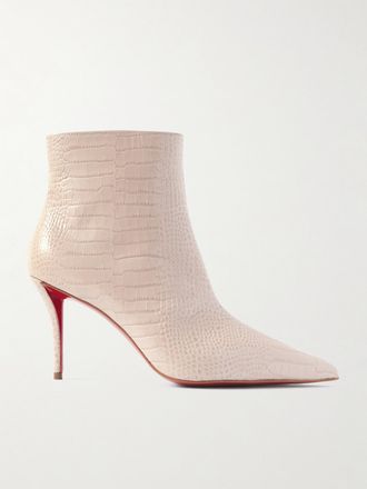 Christian Louboutin Bottines En Cuir Effet Croco Miss Z 80 - Crème