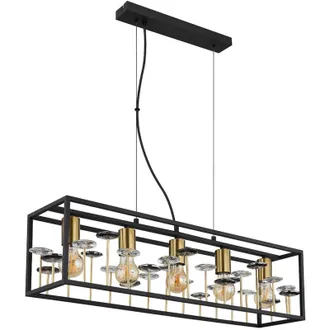 Globo Lighting H&auml;ngeleuchte Esszimmerlampe Pendelleuchte Kristalle Glas rauch klar schwarz E27