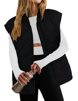 Zeagoo Weste Damen Oversize Daunenweste Leichter &Auml;rmellos Warmer Jacke Kurz Steppweste Rei&szlig;verschluss Stehkragen Westen Schwarz XL