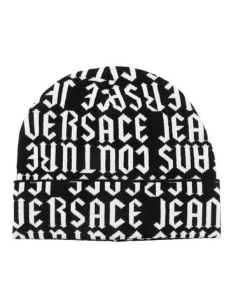 Versace Jeans Couture bonnet &agrave; logo en jacquard - Noir