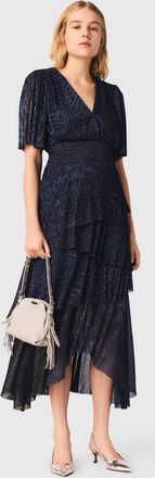 Maje Metallisches Midikleid Mit Volants - Marineblau - Maje