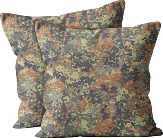 Generic 2Er Set Kissenbezüge Deutsches Flecktarn-Tarnmuster Bett Kissenbezüge Mit Reißverschluss Kopfkissenbezug Mit Reißverschluss Waschbar Quadrat Kissenhül