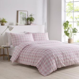 Portfolio Home Parure de lit Double avec Housse de Couette et taies doreiller Motif Vichy Rose