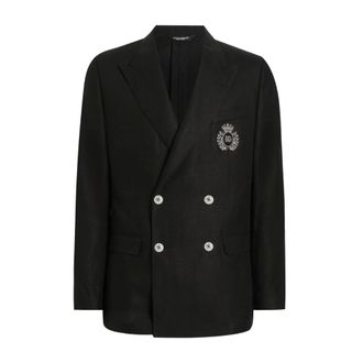 Dolce & Gabbana Homme, Vestes, Noir, Taille: XL Veste &agrave; Double Boutonnage avec Blason en Bleu