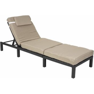 Hhg jamais utilis&eacute;] Chaise longue 605, polyrotin, bain de soleil, transat de jardin, Premium anthracite, coussin cr&egrave;me