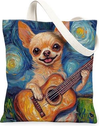 Generic Sac fourre-tout en toile pour chien Chihuahua 33 x 38 cm, motif guitare &eacute;toil&eacute;e, sac &agrave; bandouli&egrave;re r&eacute;utilisable pour femme, animal de compagnie, chiot