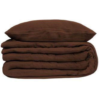 Atmosphera Atmosphera - Parure de lit 3 pièces Flora gaze de coton marron 260x240cm créateur dintérieur