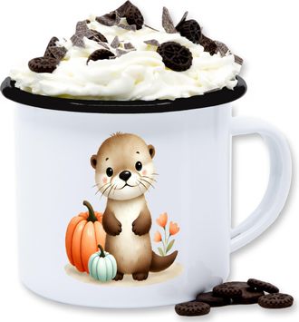 Shirtracer Emaille Tasse Blechtasse - Tassen - S&uuml;&szlig;er Otter mit K&uuml;rbis | Herbstliches Baby und Kinder Motiv | Niedliches Design f&uuml;r Halloween und Herbst | Hallowe
