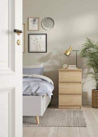 Dmora Kommode Ameline, Mehrzweckkommode, Schlafzimmerkommode, Schrank mit Schubladen, 50x40 h70 cm, helle Eiche