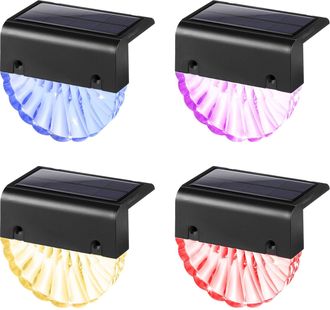 OSALADI Solar Deck Lichter 4 Pack LED Solar Schritt Lichter Outdoor IP65 Wasserdichte Zaun 2 Beleuchtung Warm Wei&szlig;/Farbe &Auml;ndern f&uuml;r Deck Zaun Gel&auml;nder Terrass
