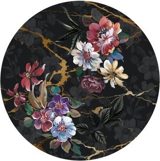 Melli Mello Rachel Wallcircle Wildblumen mit dunklem Hintergrund und Gold Marmor Muster für Interieur Ø30 cm