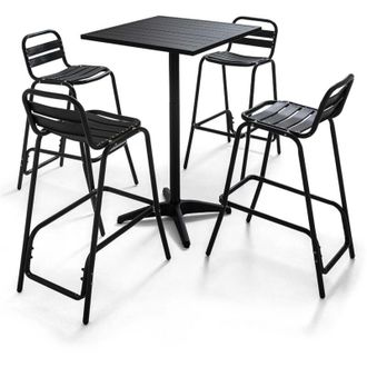 Oviala Oviala - Table de jardin mange-debout et 4 chaises en aluminium gris