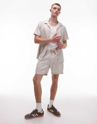 Tommy Jeans Short coupe classique &agrave; rayures - Beige-Marron