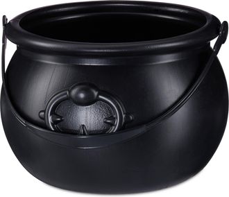 Relaxdays 10024288 Hexenkessel, Dekokessel für Süßigkeiten, Goldkopf, Hexenzubehör, Deko, Kunststoff, H x D: 13 x 19 cm, schwarz