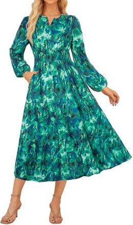 Grace Karin Robe longue d&eacute;contract&eacute;e &agrave; manches longues et col en V pour femme - Style boh&egrave;me &eacute;l&eacute;gant, Cl37-09/Vert, S