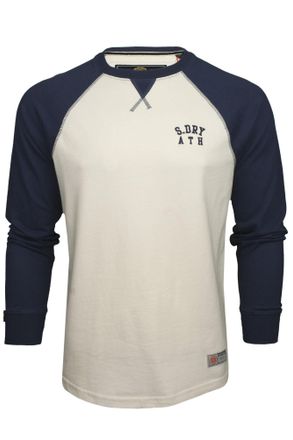 Superdry Herren-T-Shirt Vintage Athletic Baseball Top, lang&auml;rmelig, White Sand/Lauren Navy, L
