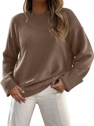 Zeagoo Pull &eacute;l&eacute;gant en tricot &agrave; manches longues et col rond pour femme - Hauts en tricot - Automne - Hiver - Pull en tricot d&eacute;contract&eacute; - Tailles S &agrave; XXL, ma