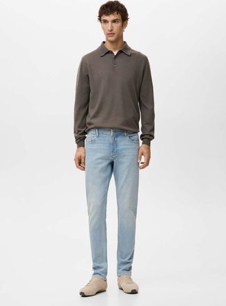 Mango Jean Jan slim-fit effet us&eacute; bleu clair - Homme - 36 - MANGO MAN