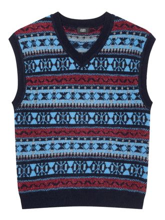 STUDIO TOMBOY geometric-pattern V-neck vest - Bleu