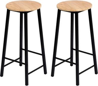 AC-D&eacute;co Set de 2 tabourets hauts FRIEND - Bois et noir - M&eacute;tal et bois - D 30 x H 70 cm - Livraison gratuite