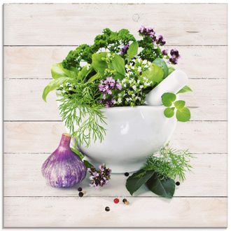 Artland ARTland Wanddeko Glasbilder Wandbild Glas Bild einteilig Quadratisch Stillleben Kräuter Gewürze Küche Mediterran Holzoptik T5NH