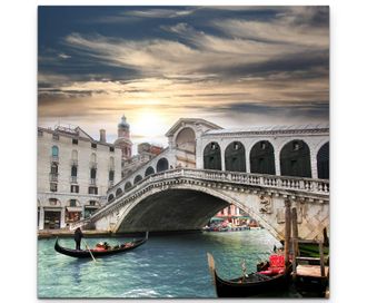 Paul Sinus Art Leinwandbilder | Bilder Leinwand 90x90cm Rialtobrücke mit Gondeln in Venedig