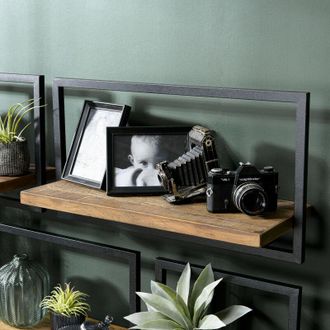 Macabane Macabane - sixtine - Étagère murale l 1 plateau teck recyclé marron structure métal noir