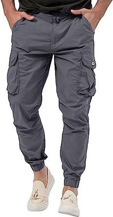 Generic Pantalon de jogging cargo pour homme, coupe ajust&eacute;e, pantalon de travail cargo &agrave; revers - Coupe fusel&eacute;e - Pantalon dext&eacute;rieur &agrave; taille &eacute;lastique avec 